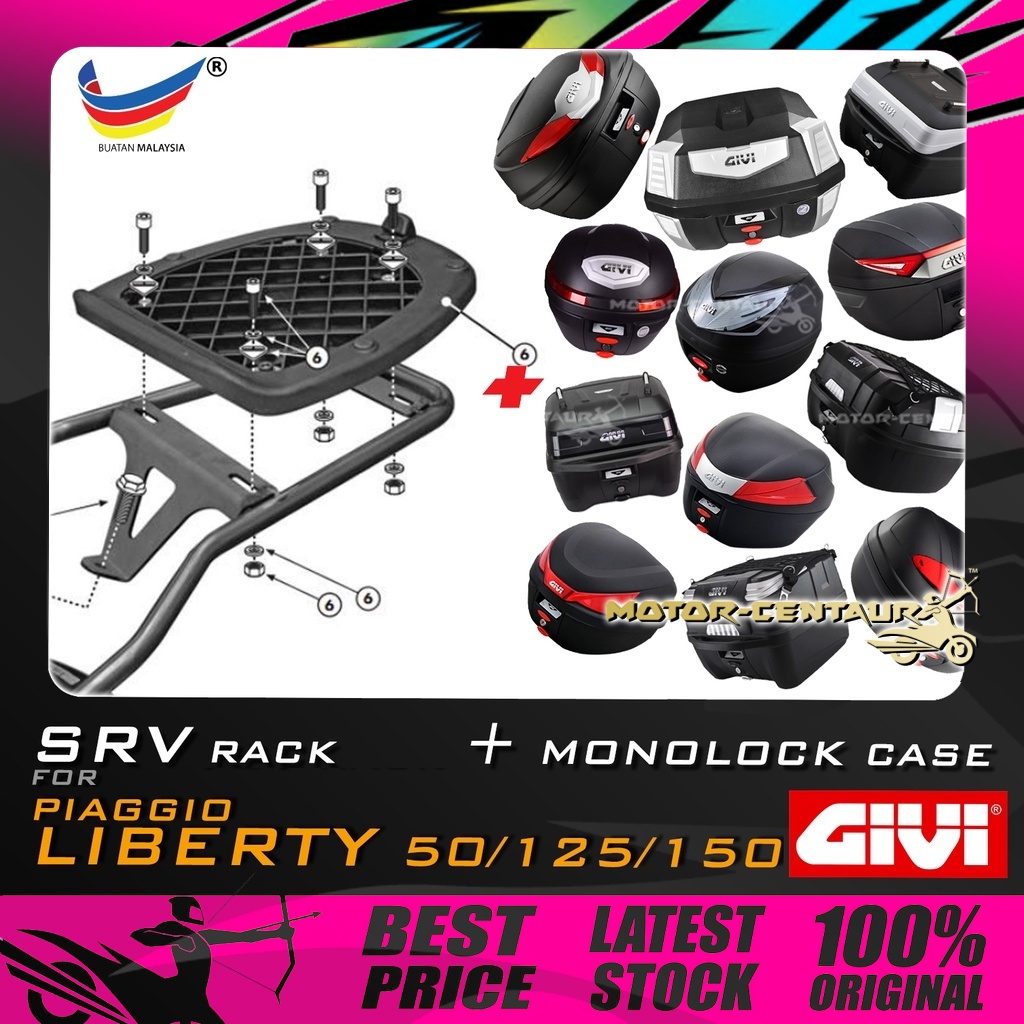 SET KOMBO KOTAK/BOX GIVI B27/B270/B32/B33/B34/B360/B42/B45 TOP CASE + PIAGGIO LIBERTY 50/125/150 ...
