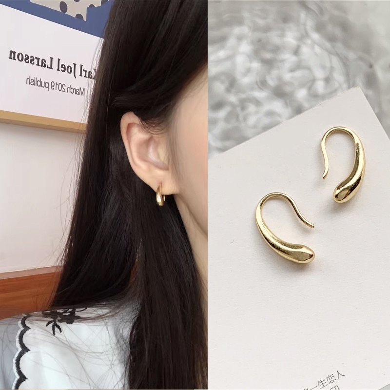 Ins 18K Gold Simple Unique Design Small Water Drop Earrings Korean Temperament Ear Studs ...