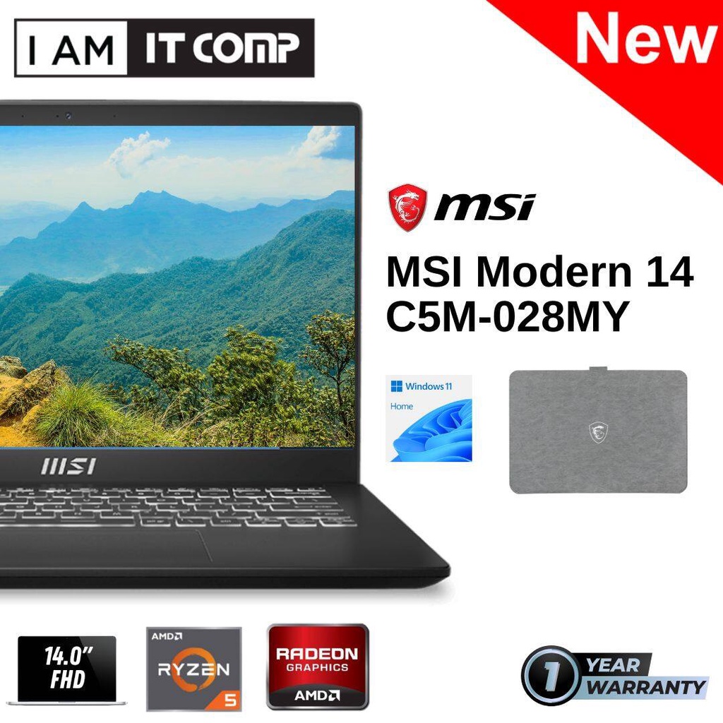 MSI Modern 14 C5M-028MY 14" FHD 60Hz Laptop (Ryzen 5 5625U/16GB/512GB ...