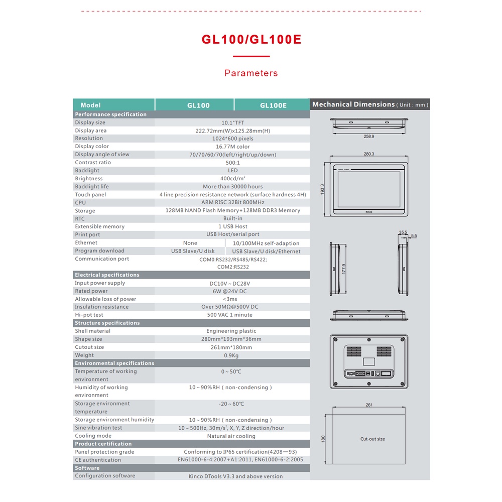 SZ Kinco GL100 GL100E HMI Touch Screen 10.1 inch 1024x600 Ethernet 1 ...