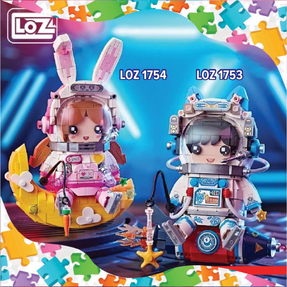 LOZ IDEAS Mini Block 1753 / 1754 Astronaut Space Boy Girl Rocket Moon Decoration Building ...