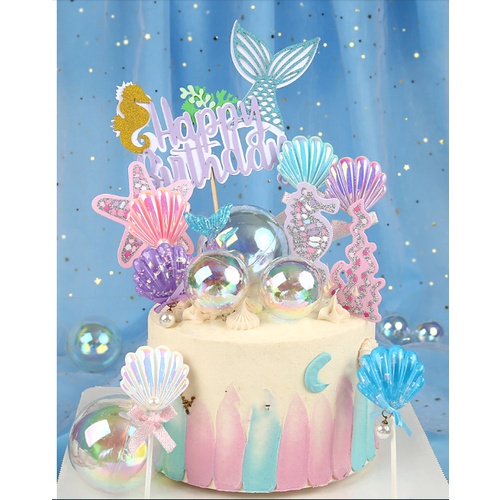Cake Topper Mermaid Design Seaweed Shark Tail Treasure Crate/Cute ...
