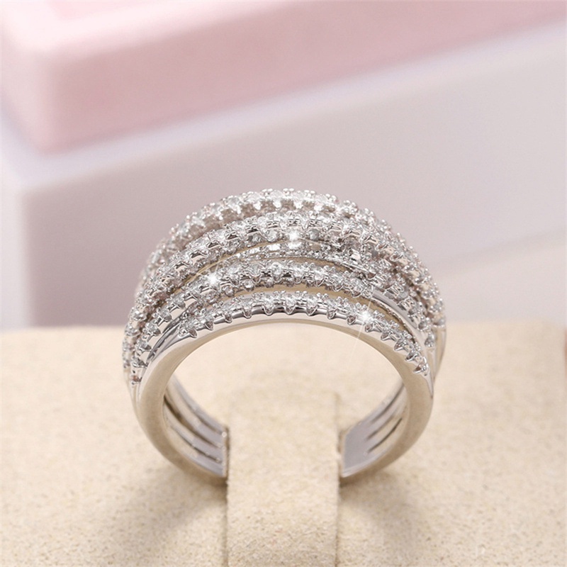 Fashion Multi Layered Cross Finger Ring With Dazzling Cubic Zirconia
