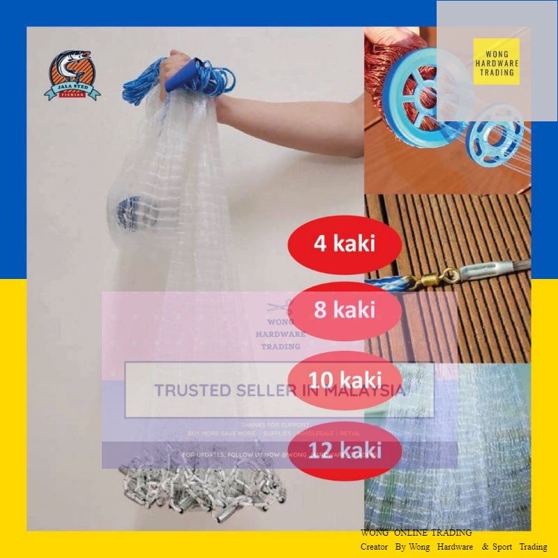 High Quality Jala Ikan 8,6,4 Kaki Panjang Nylon Fish Net Hand Casting 8 ...