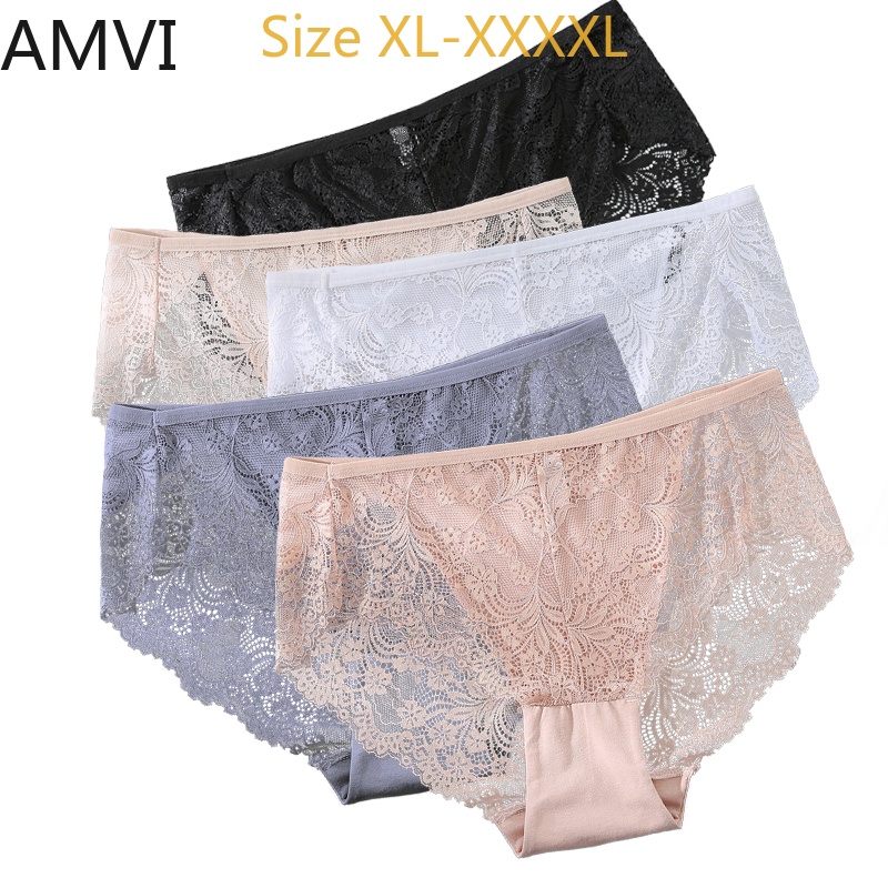 AMVI Panty Plus Size for Women Cotton Traceless Panties Large 40-140kg Underwear Ladies Lace ...
