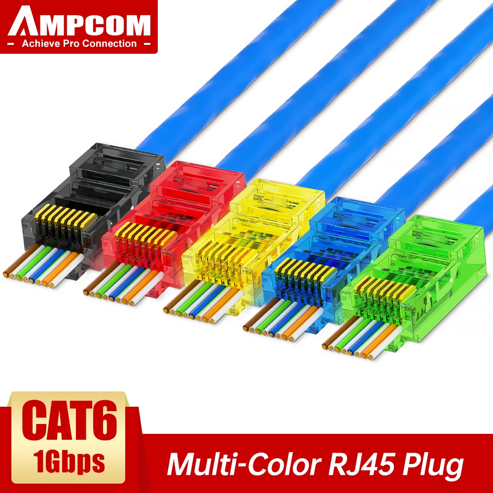 Ampcom Cat6 Rj45 Pass Through Ez To Crimp Modular Network Connector Shopee Malaysia