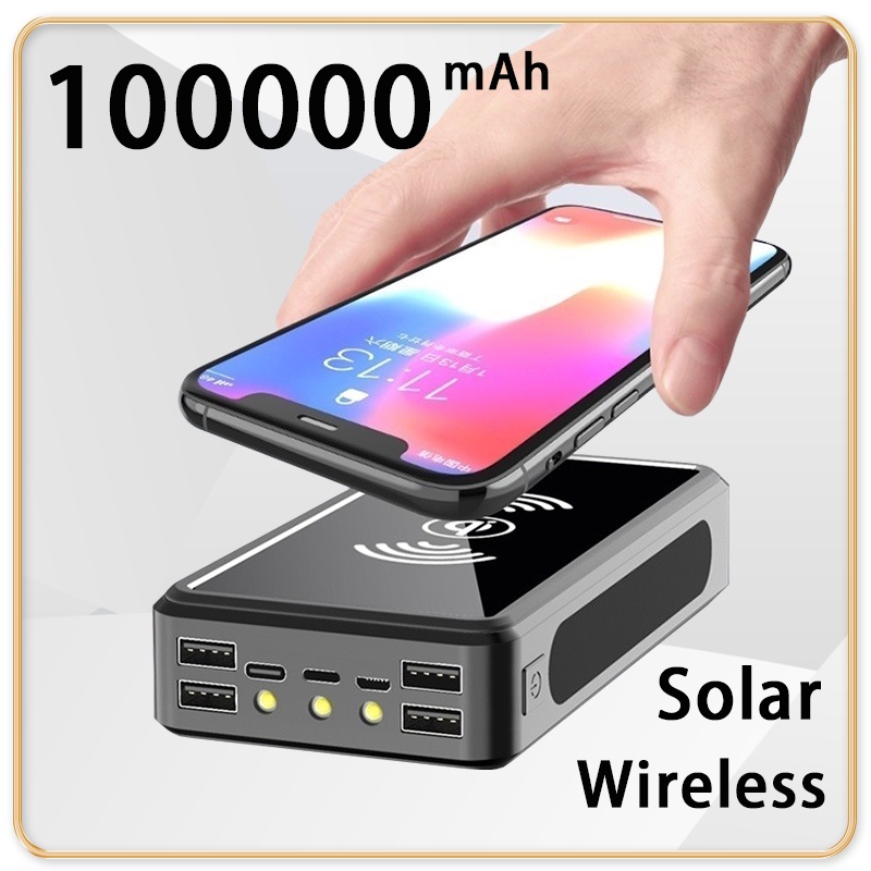 Solar PowerBank 100000mAh Wireless Charging 3 Input 5 Output Super ...