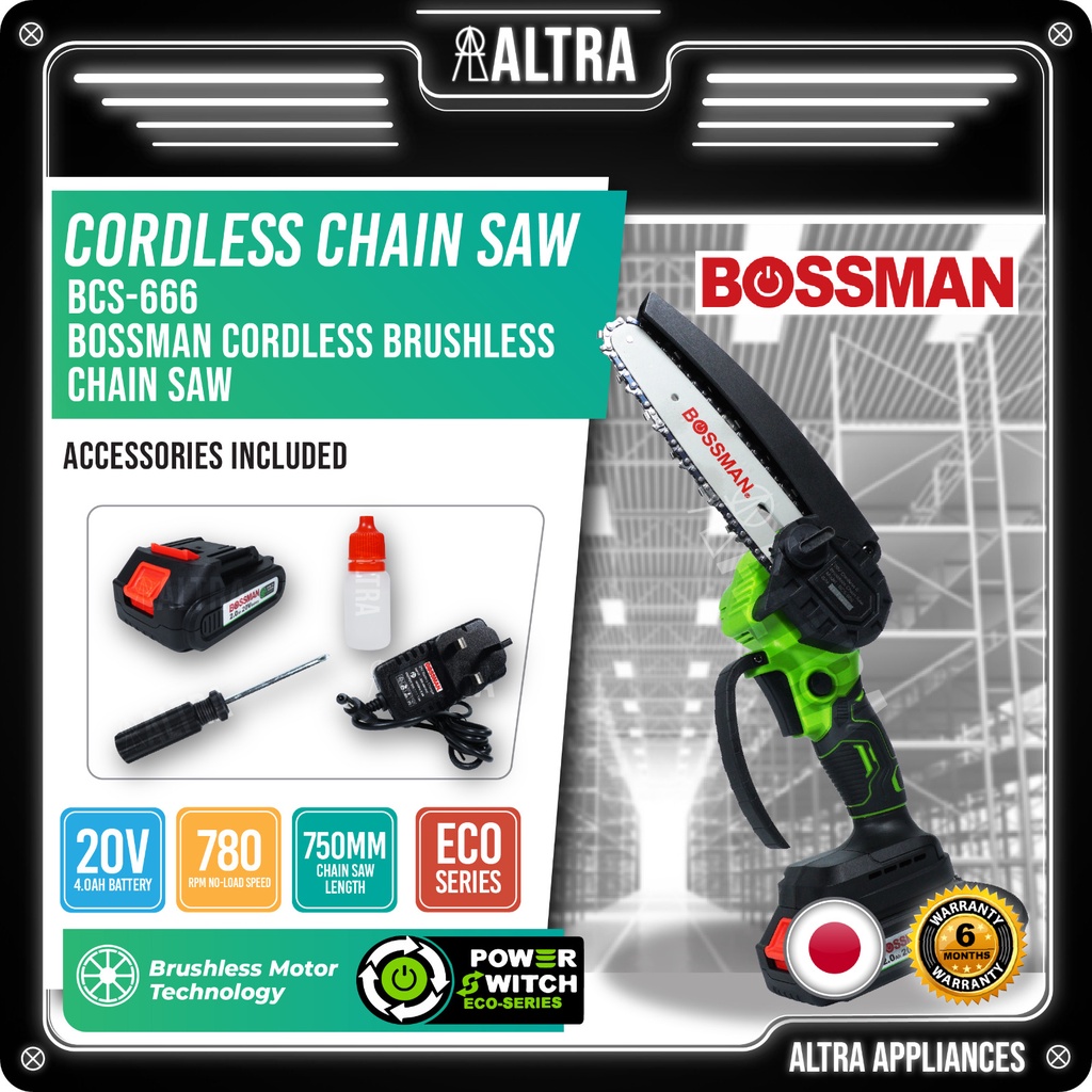 BOSSMAN BCS666 20V Eco Series Cordless Chainsaw Electric / Pruning Saw ...