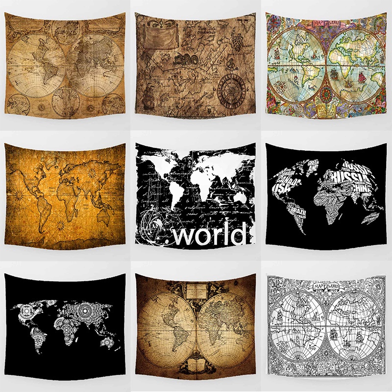 vintage world map wall tapestry Rectangle Wall Hanging Tapestry Wall ...