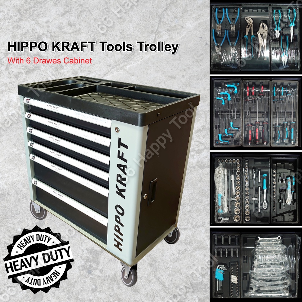HIPPO KRAFT Tools Trolley 245pcs 6 Drawers Cabinet Storage Tools Set Heavy Duty Side Door ...
