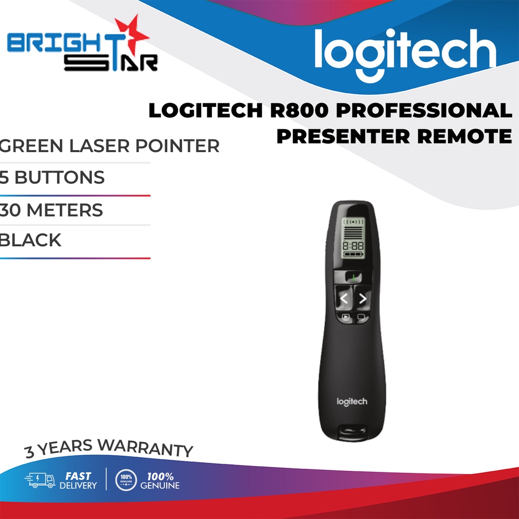 Logitech R800 5 Buttons Professional Presenter Remote - Black (30m ...