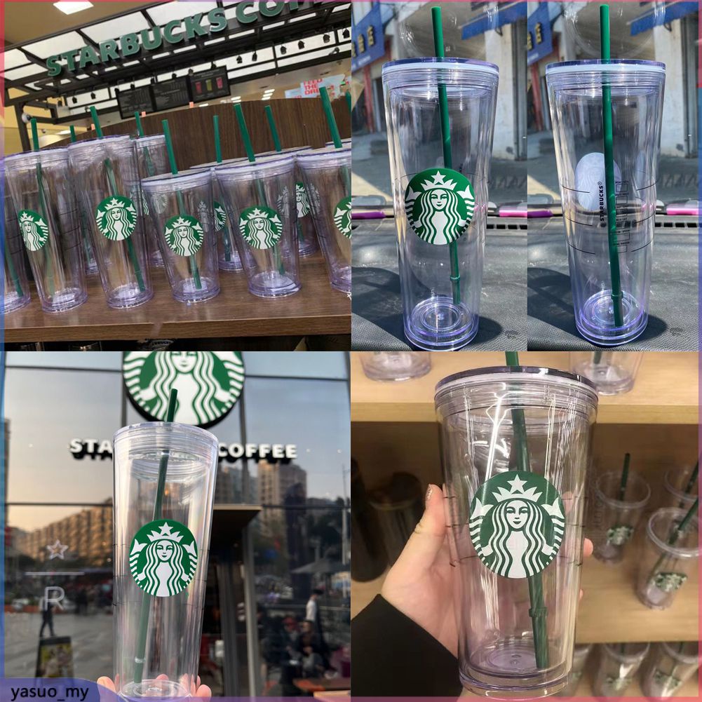473ml/710ml Ins Style Starbucks Tumbler Classic Double Layer Plastic Cup Reusable Straw Cup Cold ...