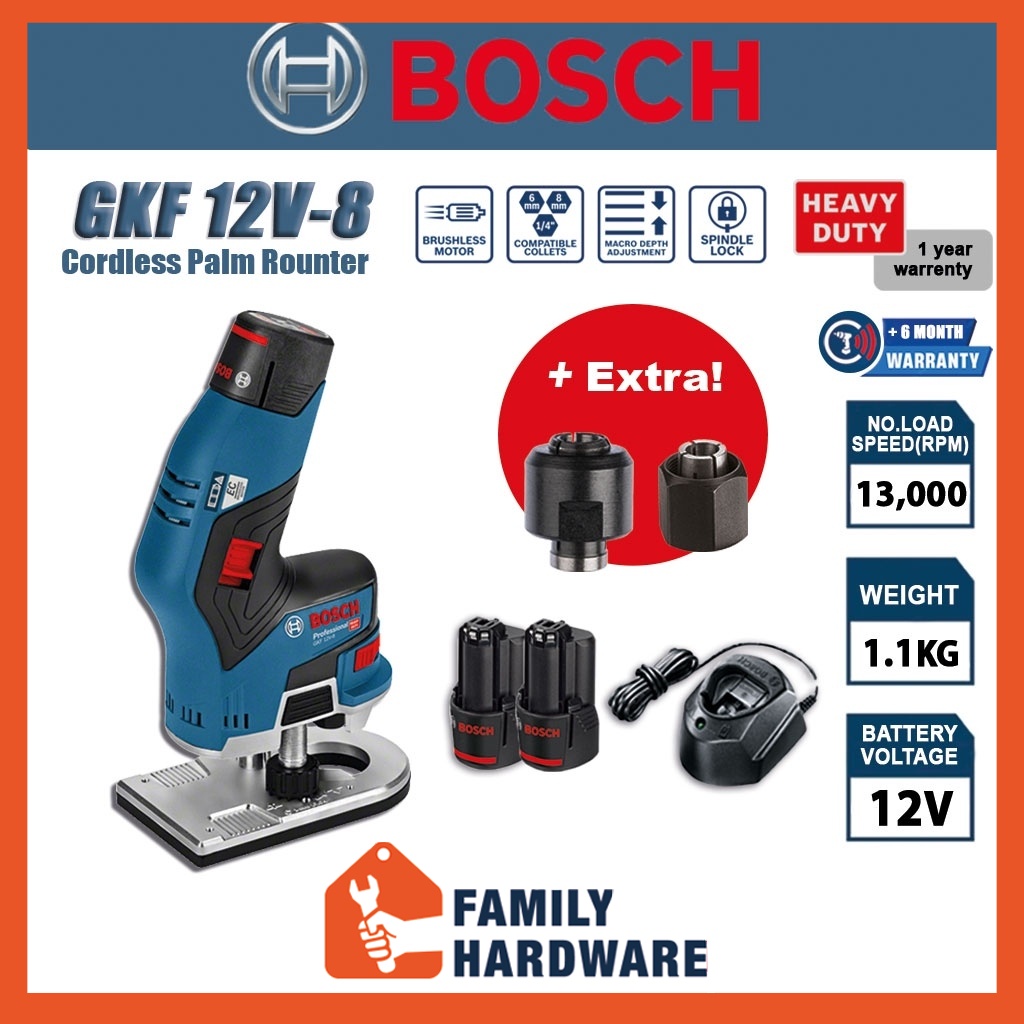 BOSCH GKF 12V-8 Cordless Palm Router SOLO GBA 12V 2.0Ah Li-ion Battery ...