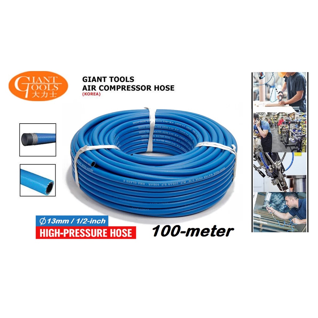 Giant Tools 13mm / 1/2-inch x 100meter Reinforced Rubber Air Compressor ...