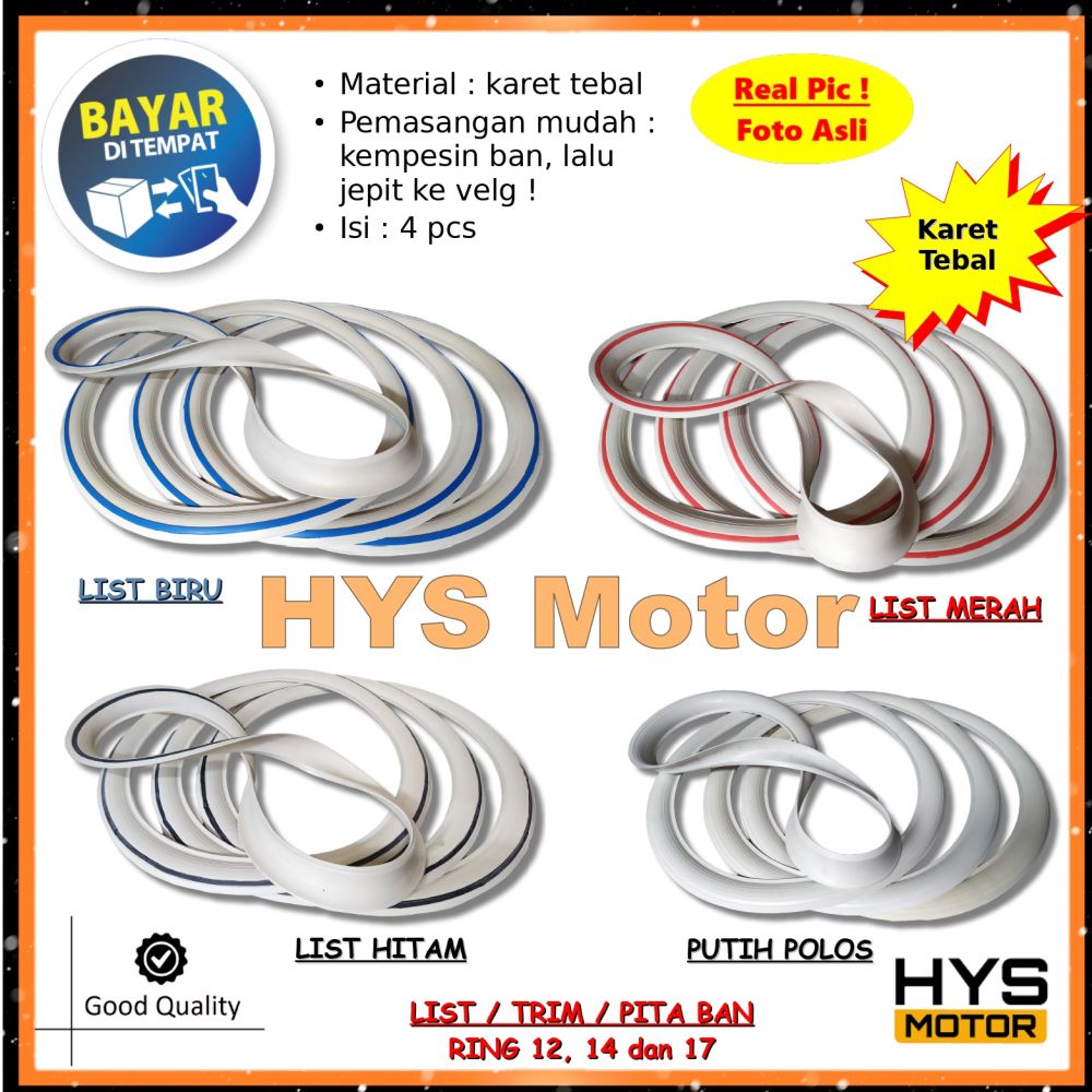 HITAM PUTIH MERAH Hys List Trim Motorcycle Tire Tape Trim - Ring 12,14 ...