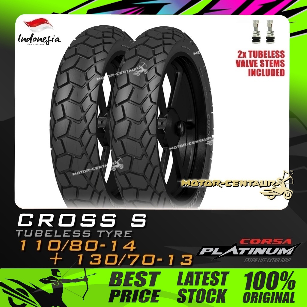 TAYAR COMBO CORSA PLATINUM TUBELESS TYRE CROSS S 110/80-14 + 130/70-13 ...