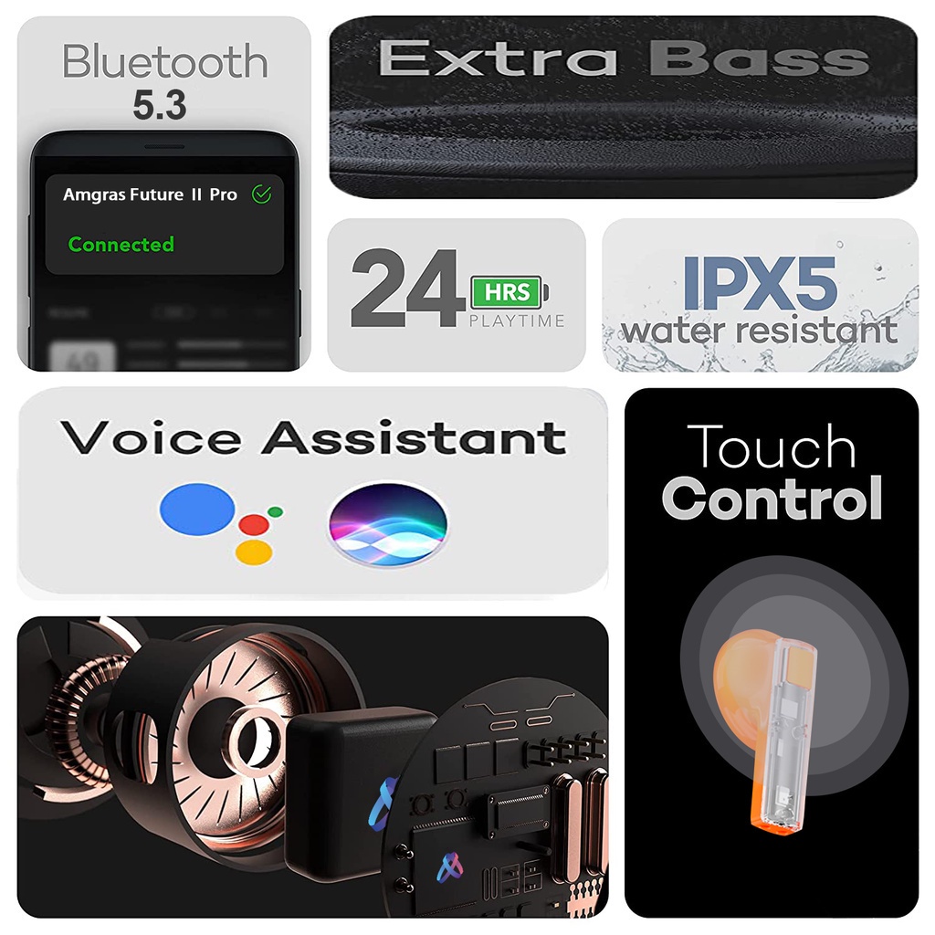 New Amgras Future Ⅱ Pro with Bluetooth Earphone Transparent ENC Earbud ...