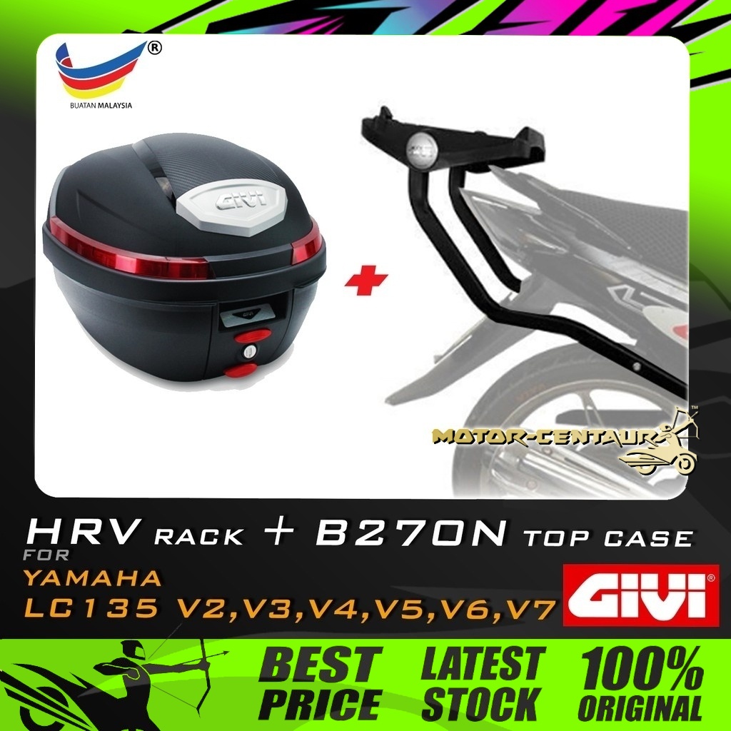SET KOMBO KOTAK/BOX GIVI B270N TOP CASE + GIVI YAMAHA LC135 V2,V3,V4,V5,V6,V7 HRV HEAVY DUTY ...