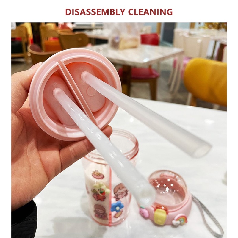 430ml Double Straw Drink Water Bottle Cute tumbler for kids with straw ...