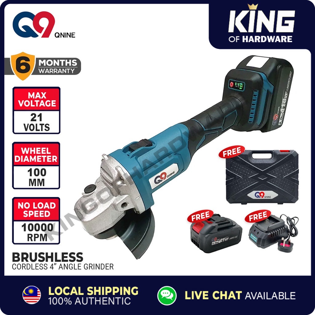 Q9 21V Brushless Cordless 4" Angle Grinder QET21AG | Mesin Canai Gosok ...