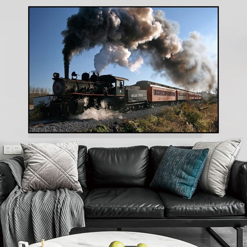 Kereta api klasik lokomotif lokomotif lukisan kanvas abstrak poster dan ...