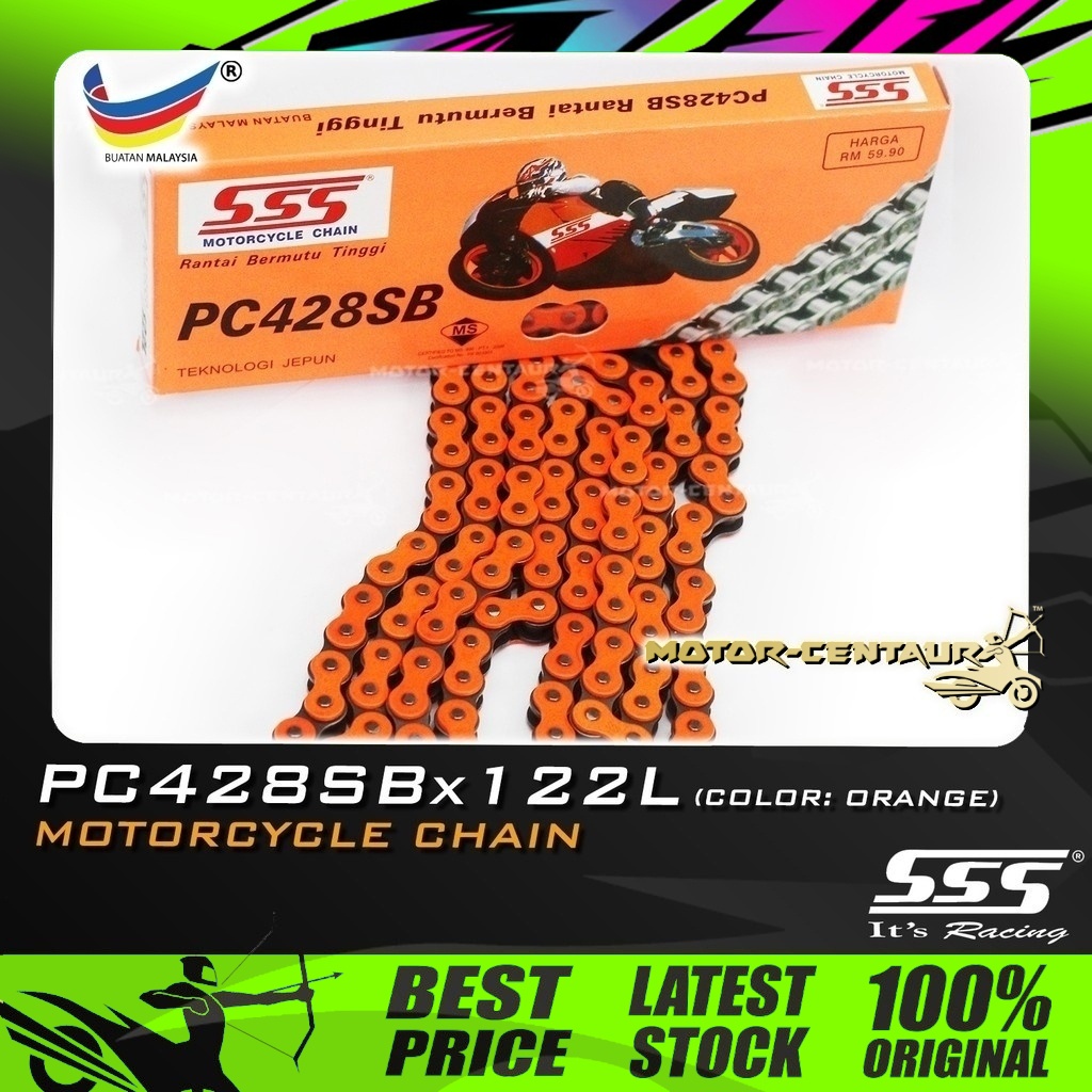 RANTAI MOTOSIKAL SSS CHAIN PC 428SB X 122L ORANGE PLATED (OUTER LAYERS ...