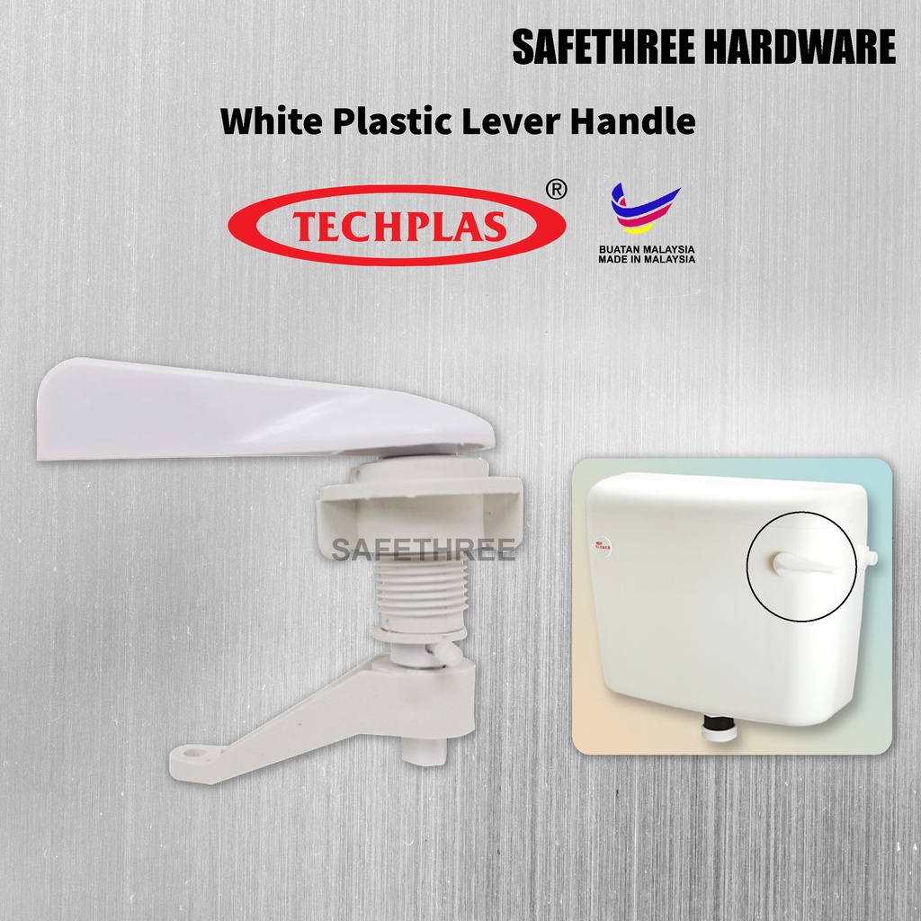 Techplas White PVC Toilet Cistern Flush Handle Front Low Lever Handle (Plastic Rod) Pemegang ...