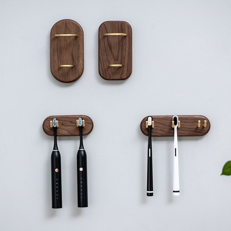 Solid Wood Toothbrush Holder Toilet Bathroom Shelf Wall-Mounted ...