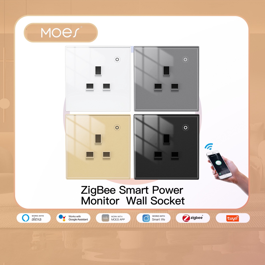 ZigBee Smart Wall Socket Glass Panel Outlet Power Monitor Tuya Wireless ...