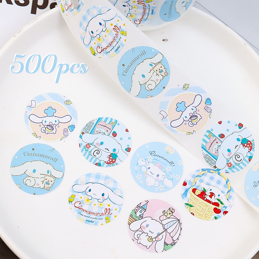 500pcs/roll Sanrio Round Stickers Tape Cinnamoroll Pochacco Kuromi ...