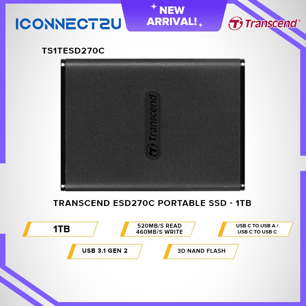 Transcend 1TB ESD270C USB 3.1 Gen 2 Type-C Portable SSD - TS1TESD270C ...