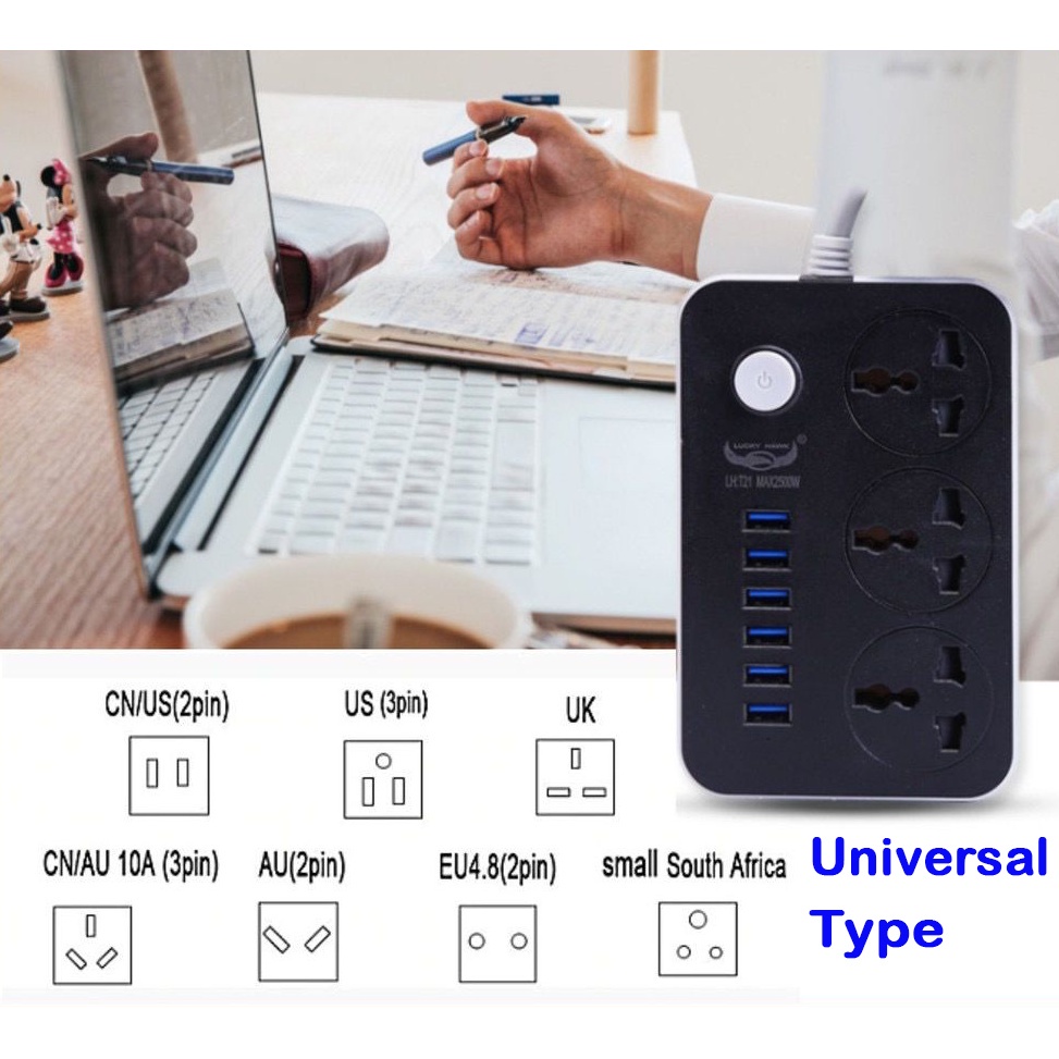Power Strip Extension Plug 6 USB port 3 UNIVERSAL Extention Port ...