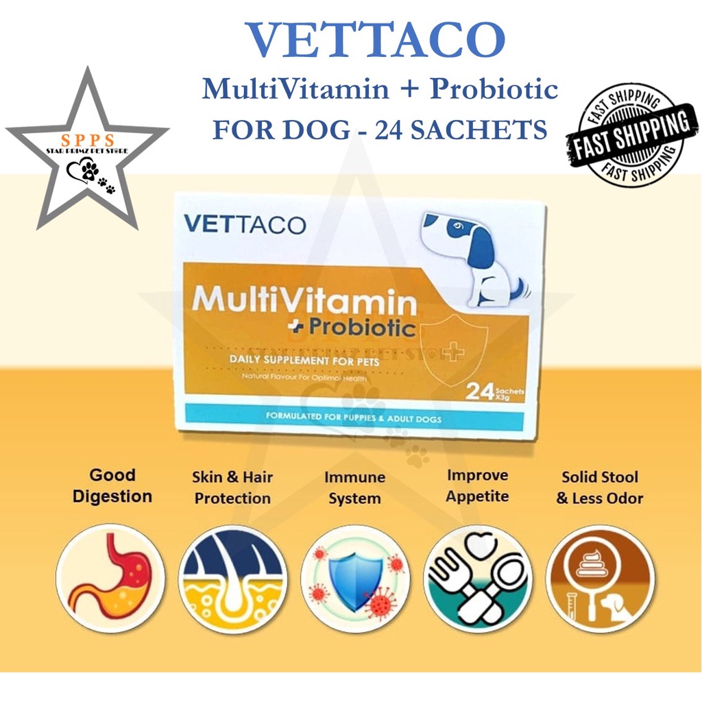 VETTACO Premium Multivitamin + Probiotic For Puppy & Dog (24 sachets ...