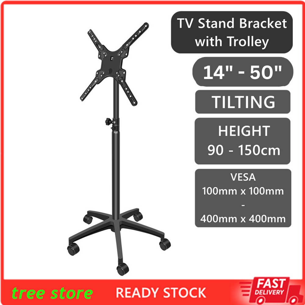 Portable Mobile TV Trolley Stand Rack Movable Adjustable LCD LED ...