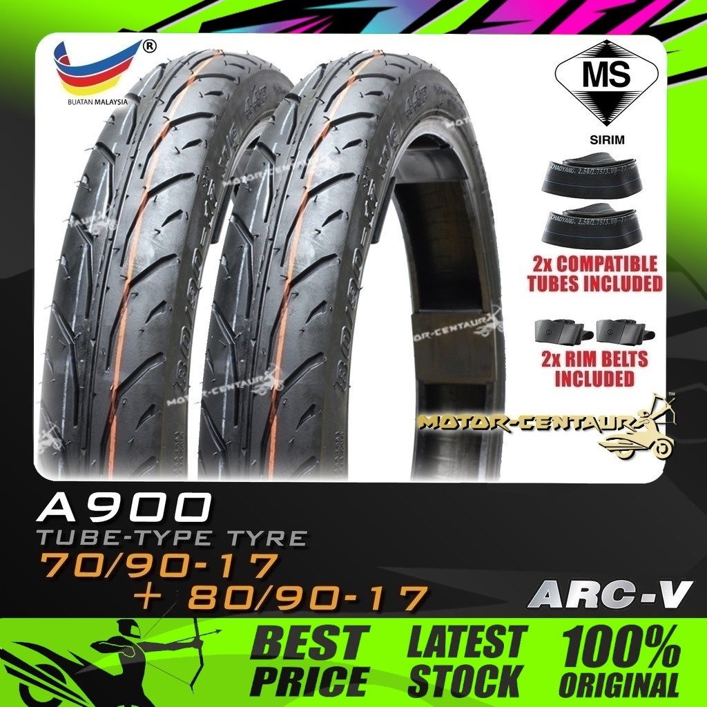 TAYAR KOMBO ARC-V TYRE A900 (BUNGA TAJAM) 70/90-17 + 80/90-17 + TUBES ...