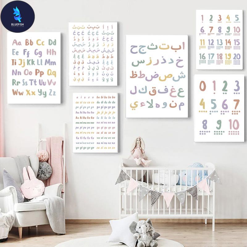 BF ABC Number Painting Kids Learning Canvas Painting Alif Ba Ta Educational Posters Children's ...