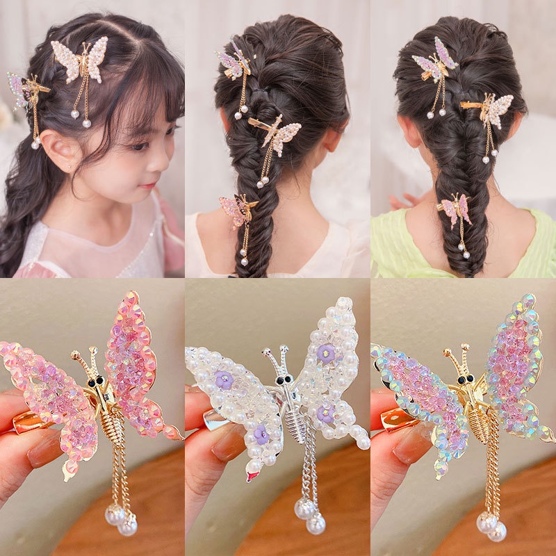 Moving Butterfly Hairpin Children Pearl Tassel Hairpin Hair Accessories ...