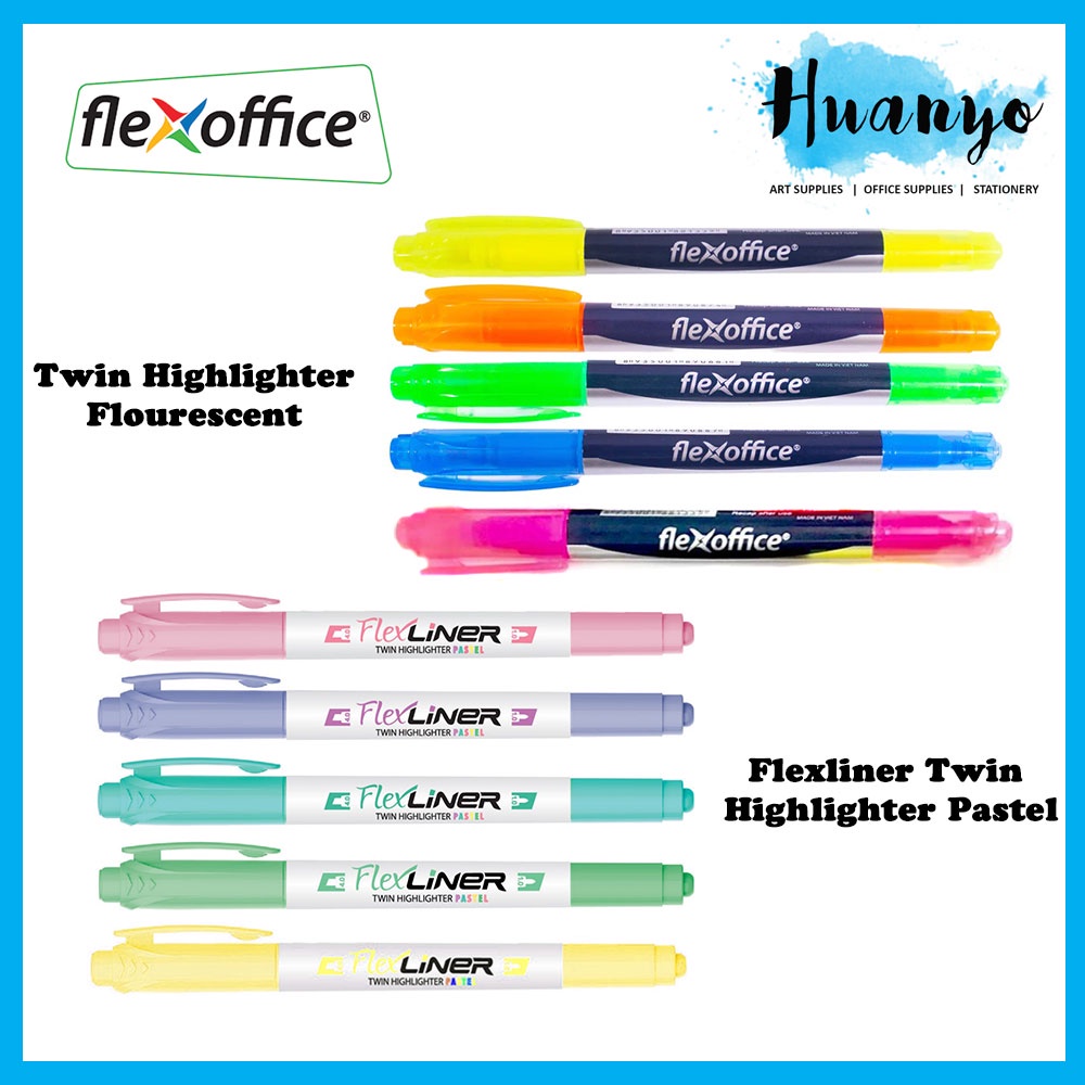 Flexoffice Pastel / Fluorescent Colour Twin Highlighter Flexliner Pen ...