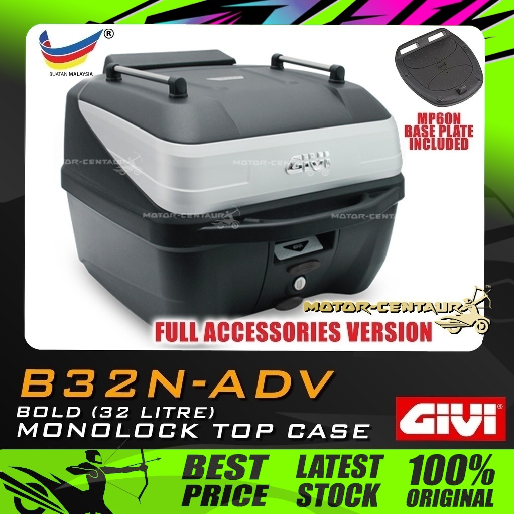 KOTAK/BOX GIVI MONOLOCK TOP CASE ADVANCE BOLD B32 B32N-ADV SILVER REFLECTOR FULL ACCESSORIES ...