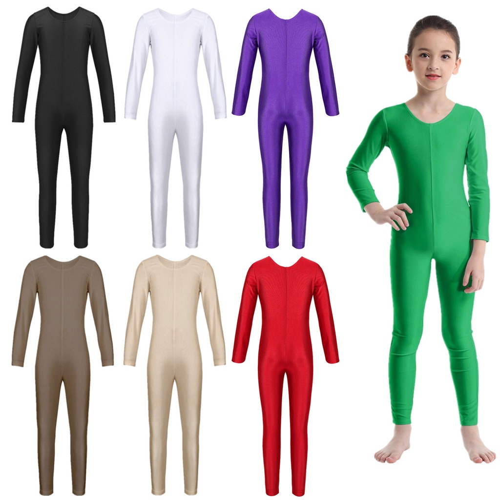 Kids Girls Long Sleeves Ballet Dance Gymnastics Leotard Jumpsuit ...