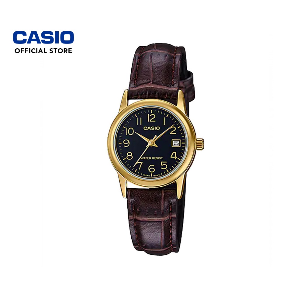 Casio General Ltp V002gl 1b Dark Brown Leather Band Women Watch Shopee Malaysia