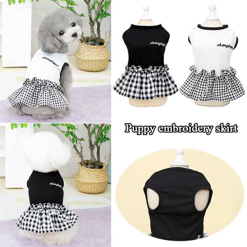 Dog Skirt Pet Embroidered Plaid Supplies Comfortable Fashionable Sweet ...