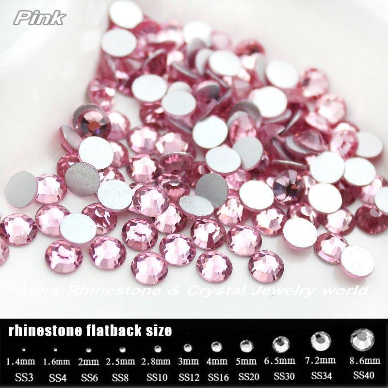 SS4-SS34 Pink Light Rose Color Rhinestone for Nail Art, Flat back Non ...