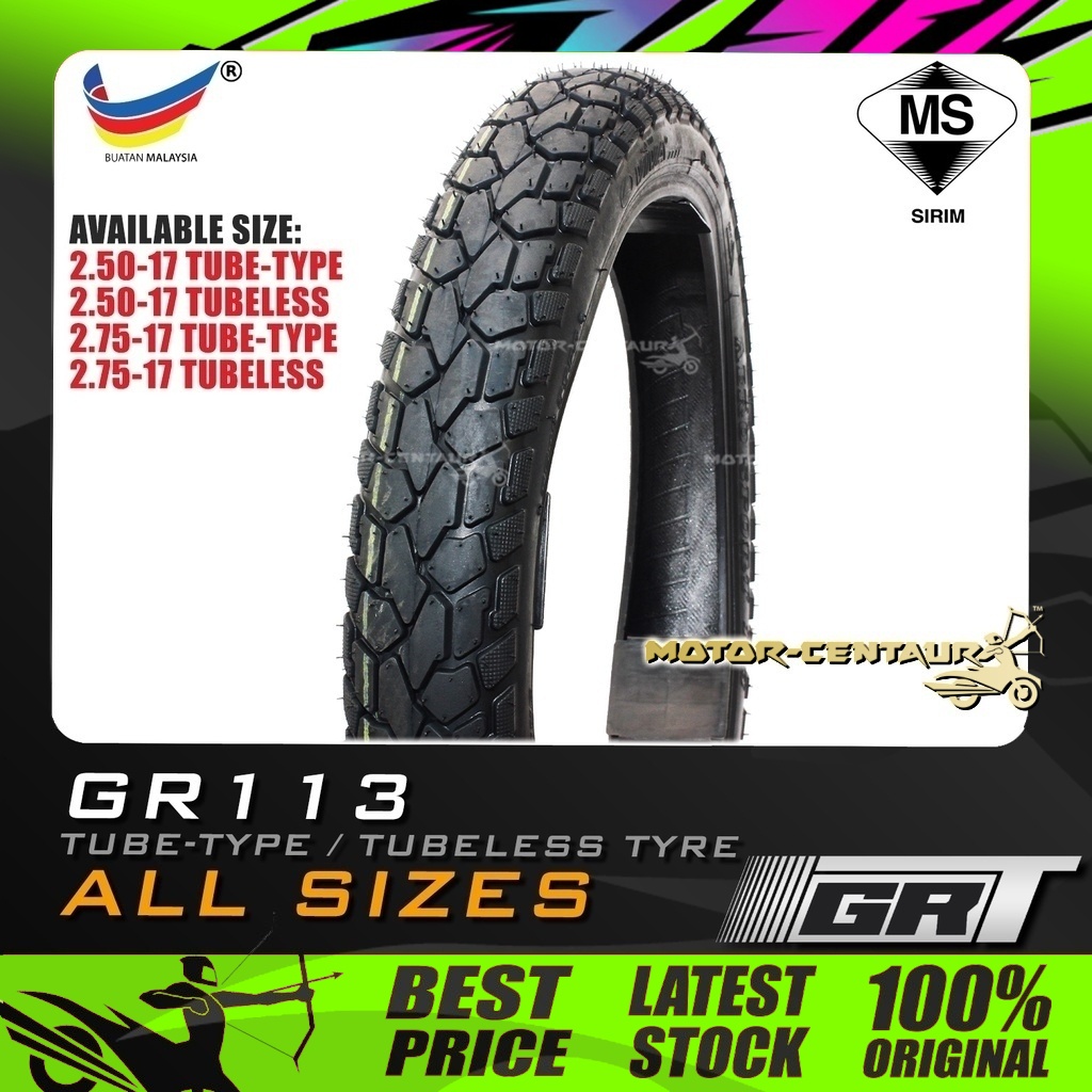 TAYAR MOTOSIKAL GRT GR113 TYRE 2.50, 250, 2.75, 275 - 17 (DUAL SPORT ...