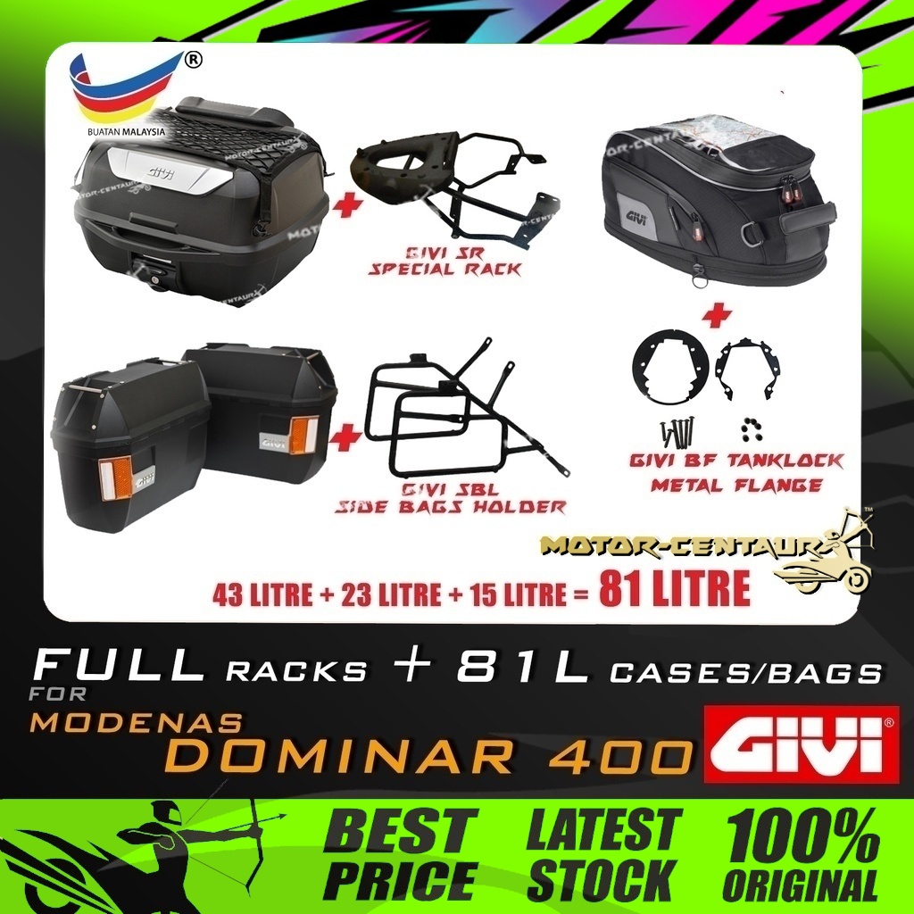 SET KOMBO KOTAK/BOX GIVI TOTAL 81 LITRE CASES FOR MODENAS DOMINAR 400 ...