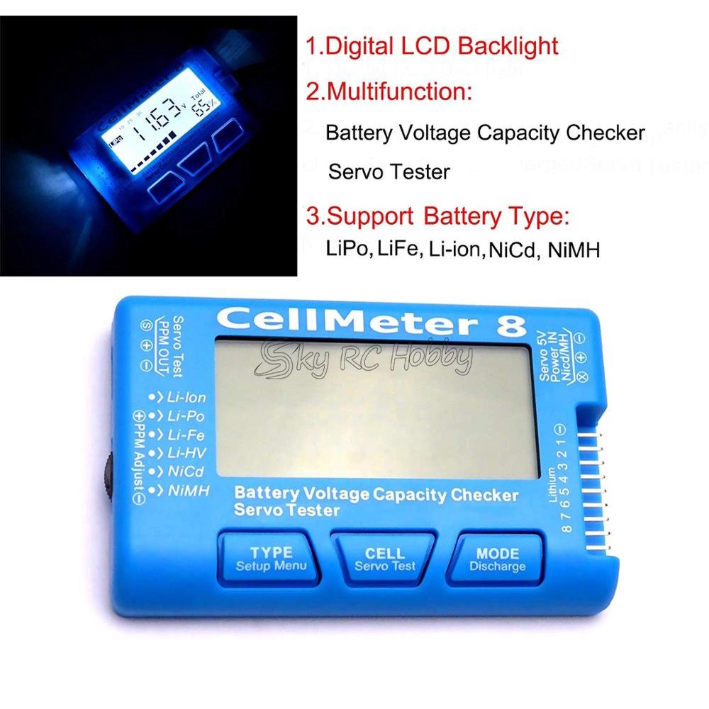 Brand New RC CellMeter-8 1-8S Battery Capacity Voltage Checker Meter ...