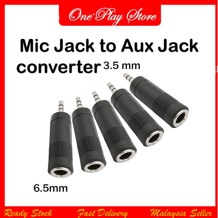 6.5mm Female Jack to Black 3.5 mm Stereo Male Plug Audio Converter ...