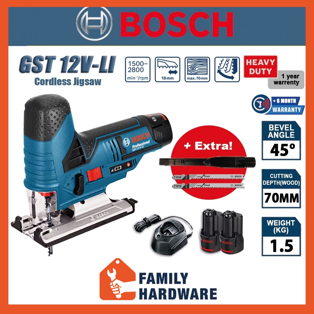 BOSCH GST 12V-LI Cordless Jigsaw SOLO GBA 12V 2.0Ah Li-ion Battery GAL ...
