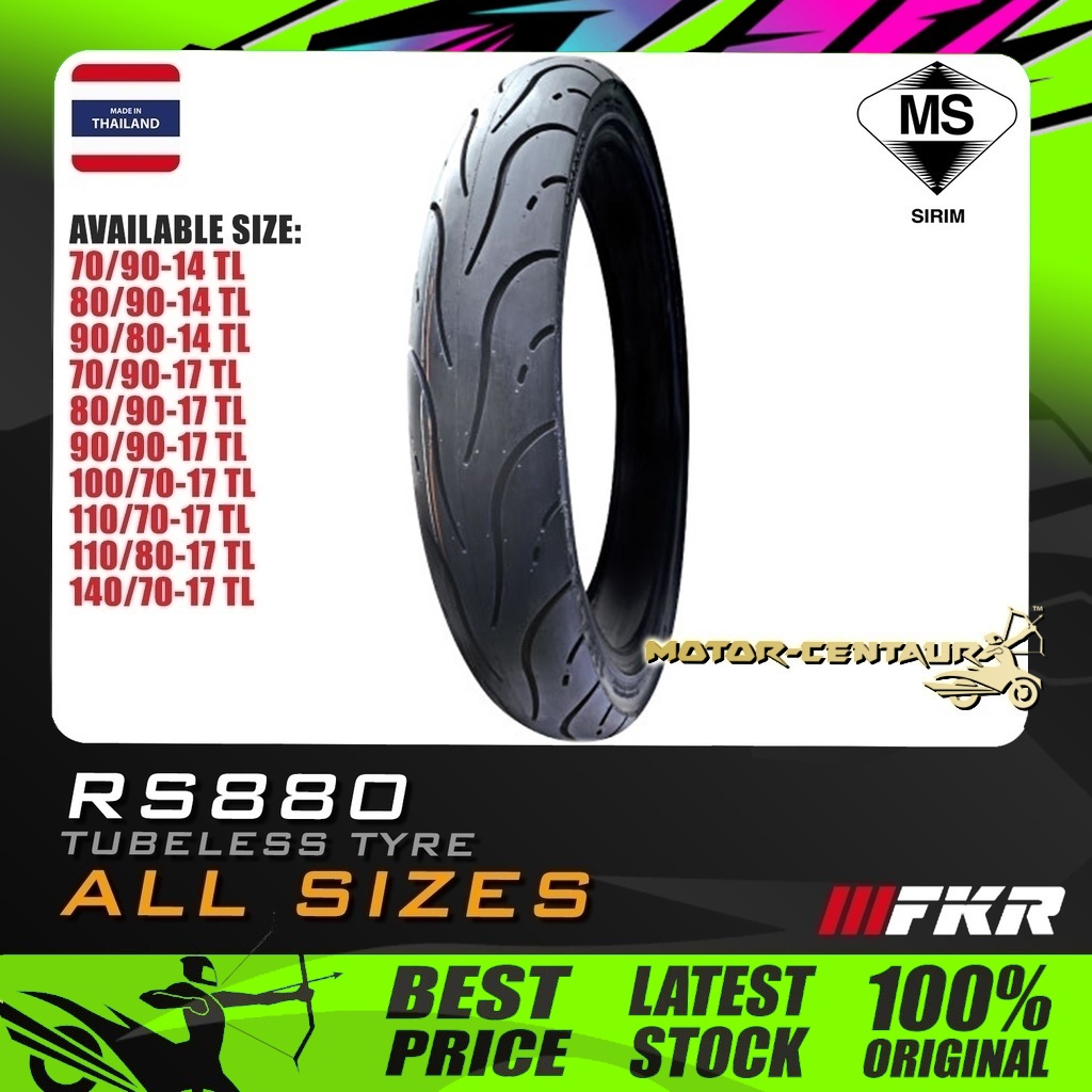 TAYAR MOTORSIKAL FKR RS880 TUBELESS TYRE 70, 80, 90, 100, 110, 140 -14 ...