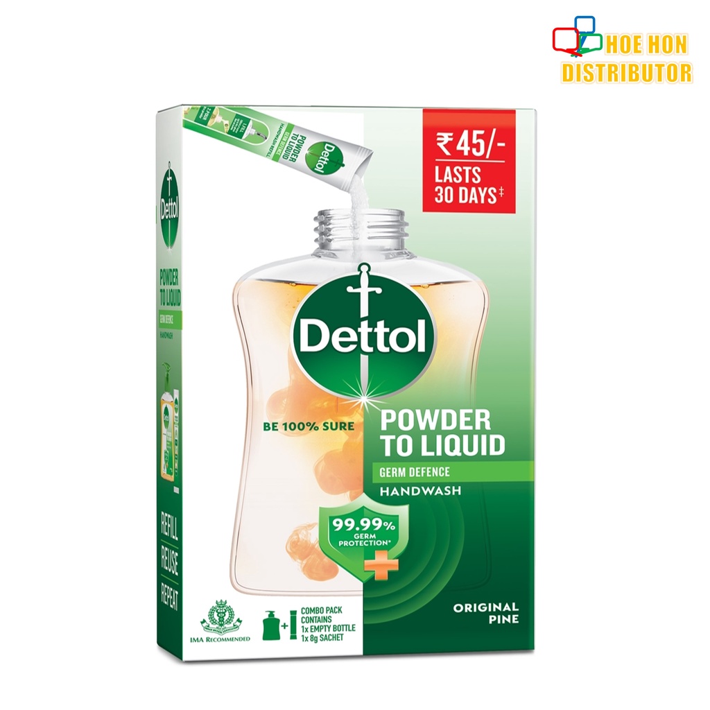 Dettol Powder To Liquid Handwash (8g + 200ml Empty Bottle) 1 Pack Hand ...